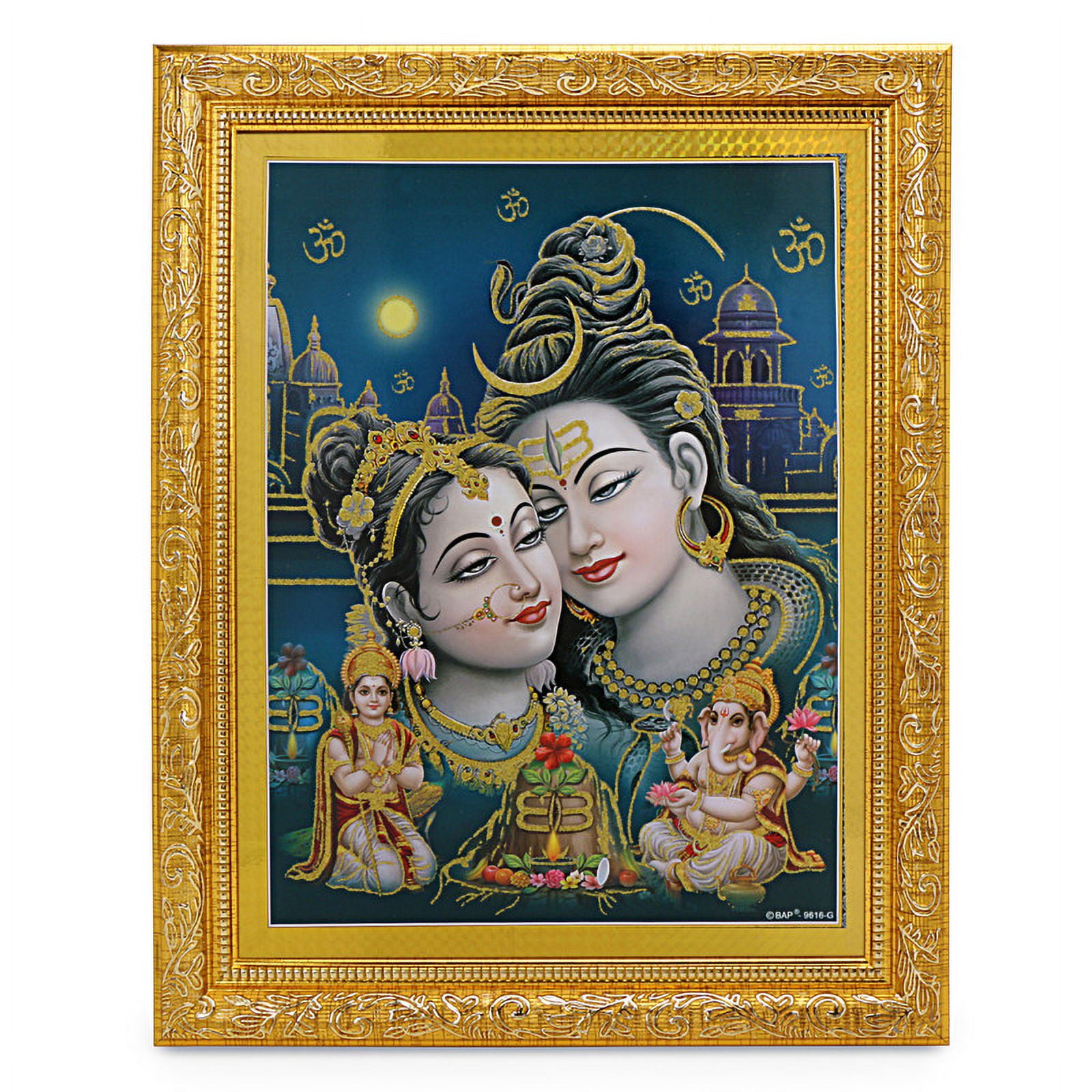 Bm Traders Shiv Parvati Pariwar Zari Print Photo In ArtWork Golden ...