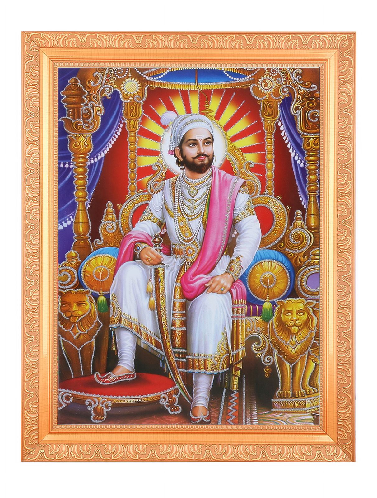 Bm Traders Shivaji Maharaj Zari Print Photo In Religious Frame (14 X 18 ...