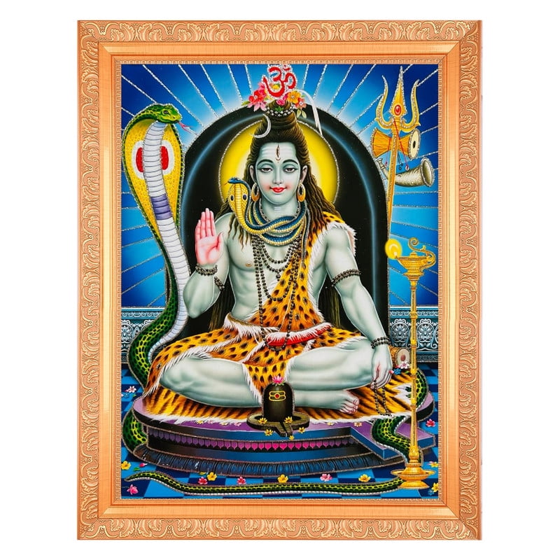 Bm Traders Shivji Ashirwad Zari Print Photo In Religious Frame (14 X 18 ...