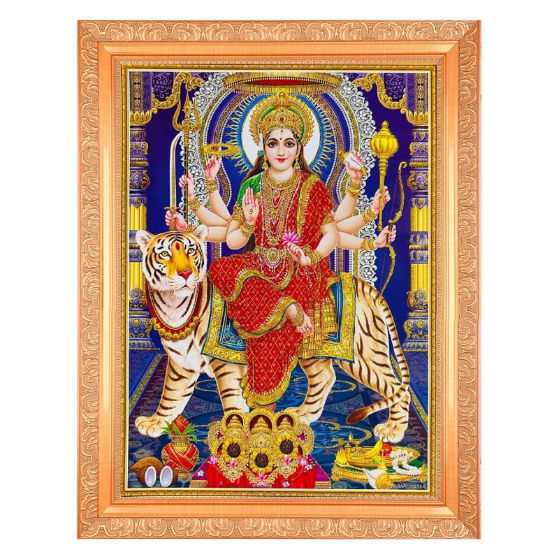 Bm Traders Shreawali Durga Devi Zari Print Photo In ArtWork Golden ...