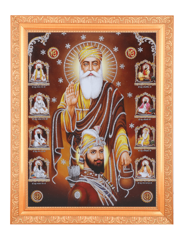 Bm Traders Sikh 10 Gurus Zari Print Photo In Religious Frame (14 X 18 ...