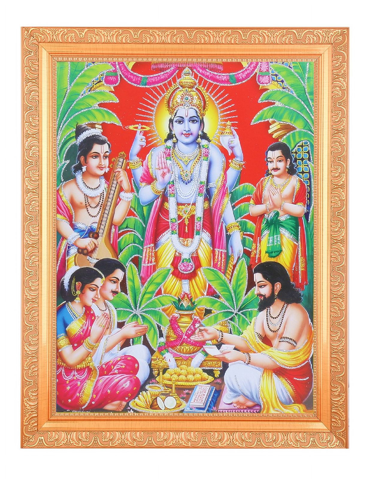Bm Traders Swami Satyanarayan Zari Print Photo In ArtWork Golden Frame ...