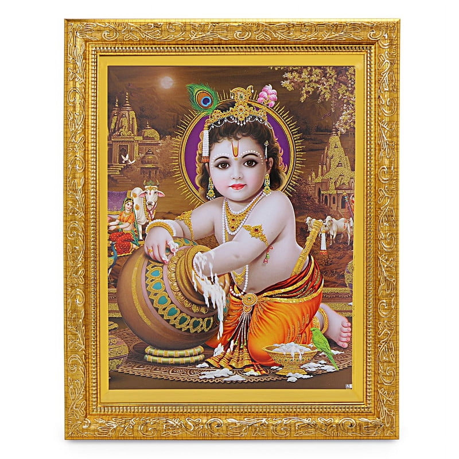 Bm Traders Vintage Bal Krishna Bhagwan Zari Print Photo In ArtWork ...