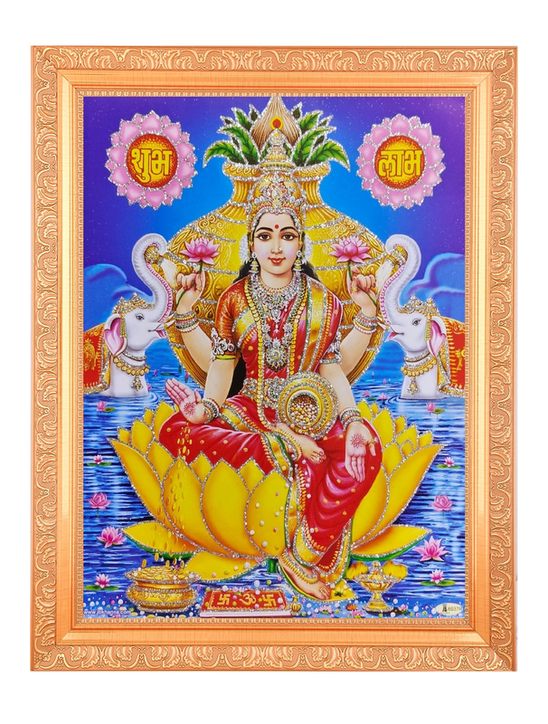 Bm Traders Vintage Lakshmi Maa Zari Print Photo In ArtWork Golden Frame ...