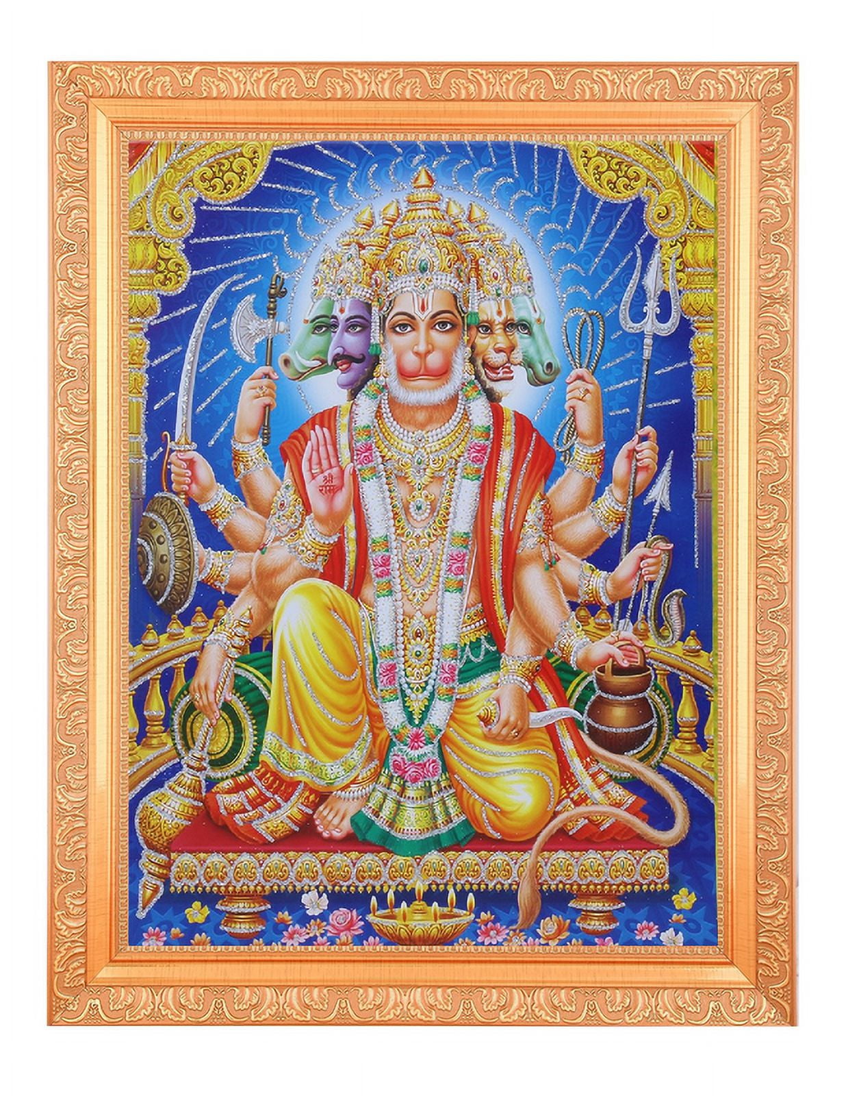 Bm Traders Vintage Panchmukhi Hanuman Zari Print Photo In ArtWork ...