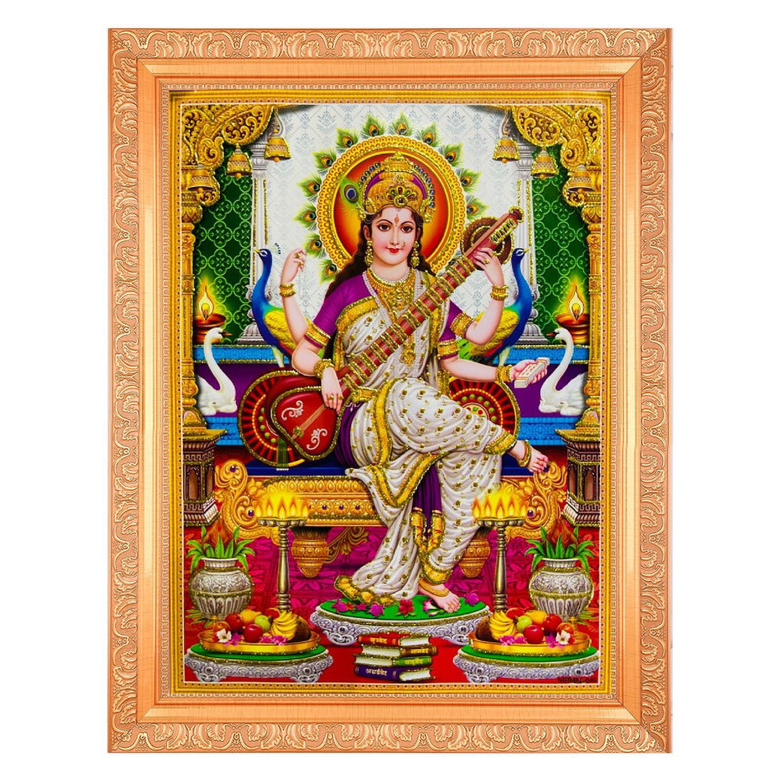 Bm Traders Vintage Saraswati Mataji Zari Print Photo In ArtWork Golden ...