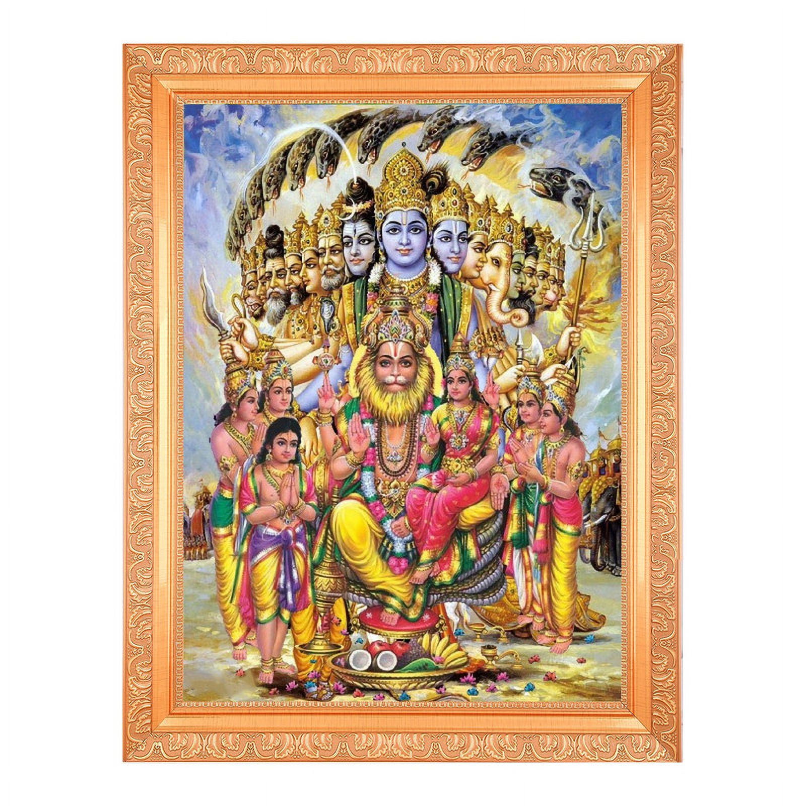 Bm Traders Vishnu Bhagwan With Narashima Lakshmi Artistic Digital Print Photo In ArtWork Golden ...