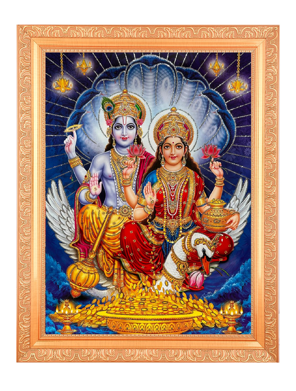 Bm Traders Vishnu Bhagwan With Lakshmi Maa Zari Photo In Gold Artwork ...