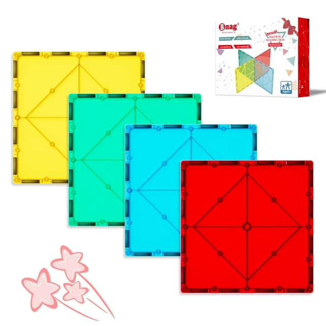 Bmag 4 Pcs Magnetic Tiles Large Square, Magnet Building Blocks ...