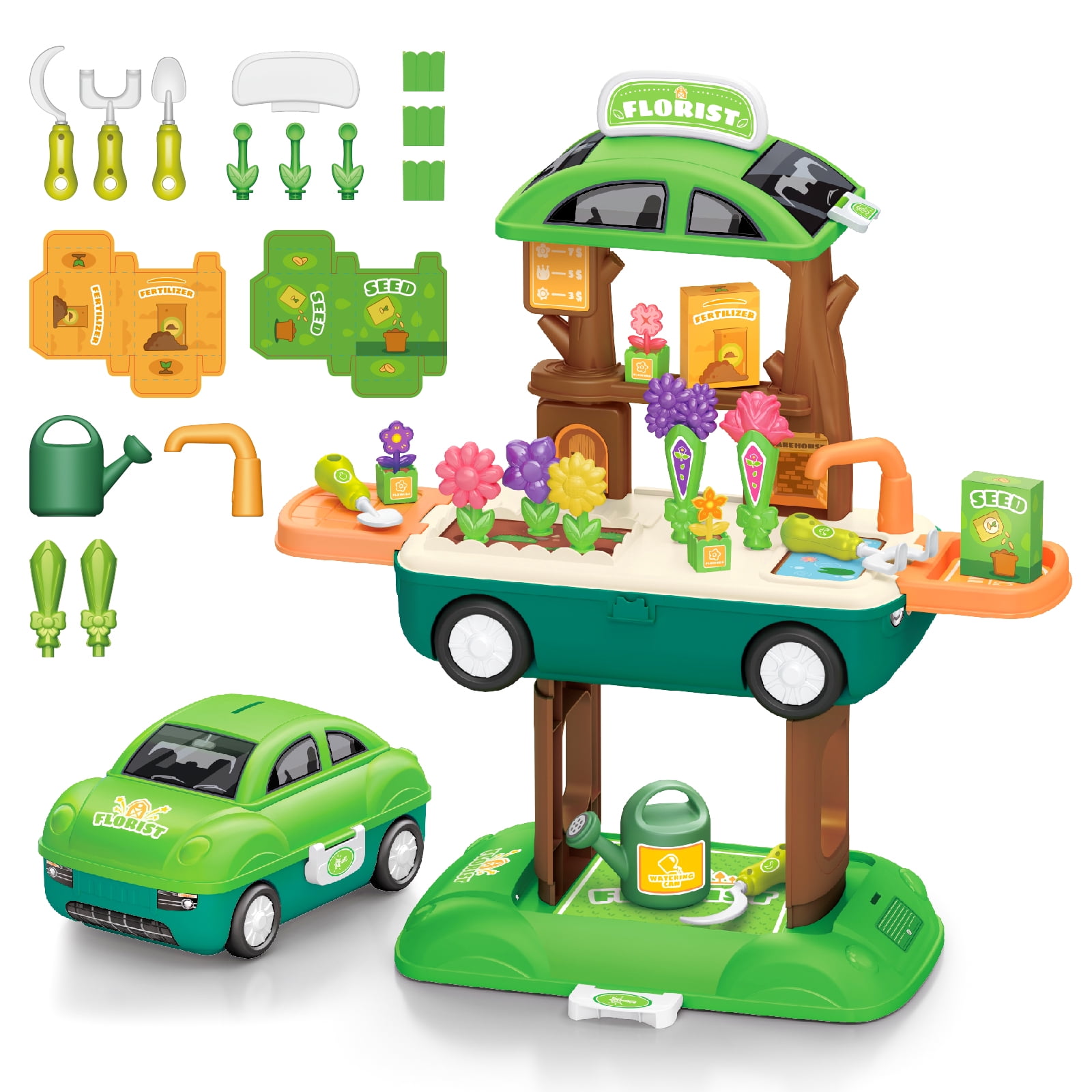 Bmag 41-Piece Kids Gardening Tool Set, 2-in-1 Garden Tool Bench & Car ...