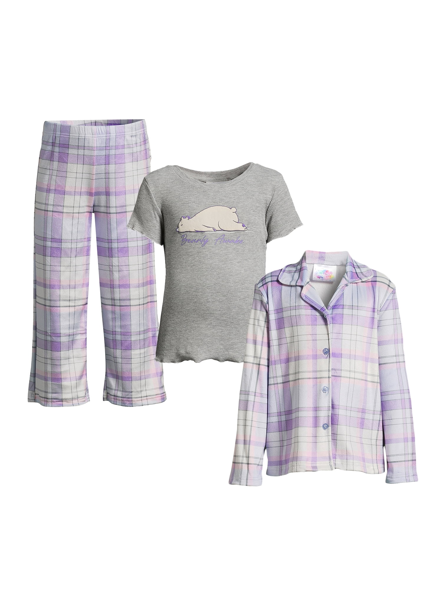 Bmagical Girls Long Sleeve Notch Collar Top, Short Sleeve Top and Pant 3-Piece Pajama Set, Sizes ...