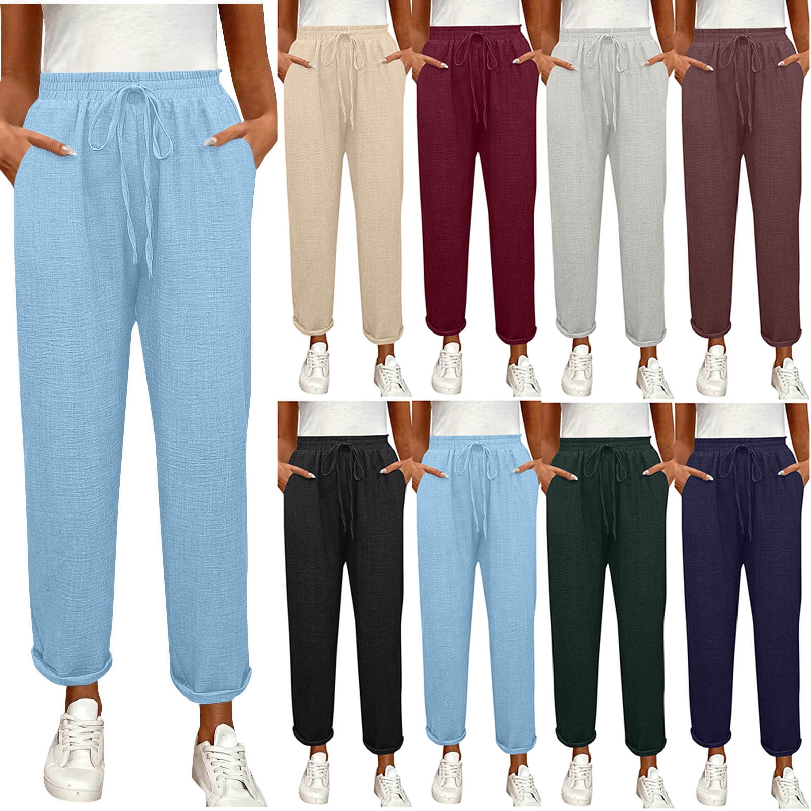 Bmawag Casual Pants for Women with Pockets Plus Size Workout Hiking ...