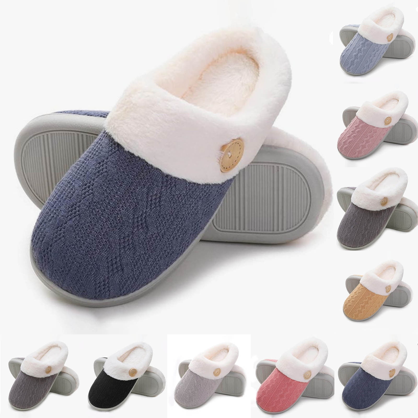 Bmawag House Slippers for Women Round Toe Flat Heels Memory Foam ...