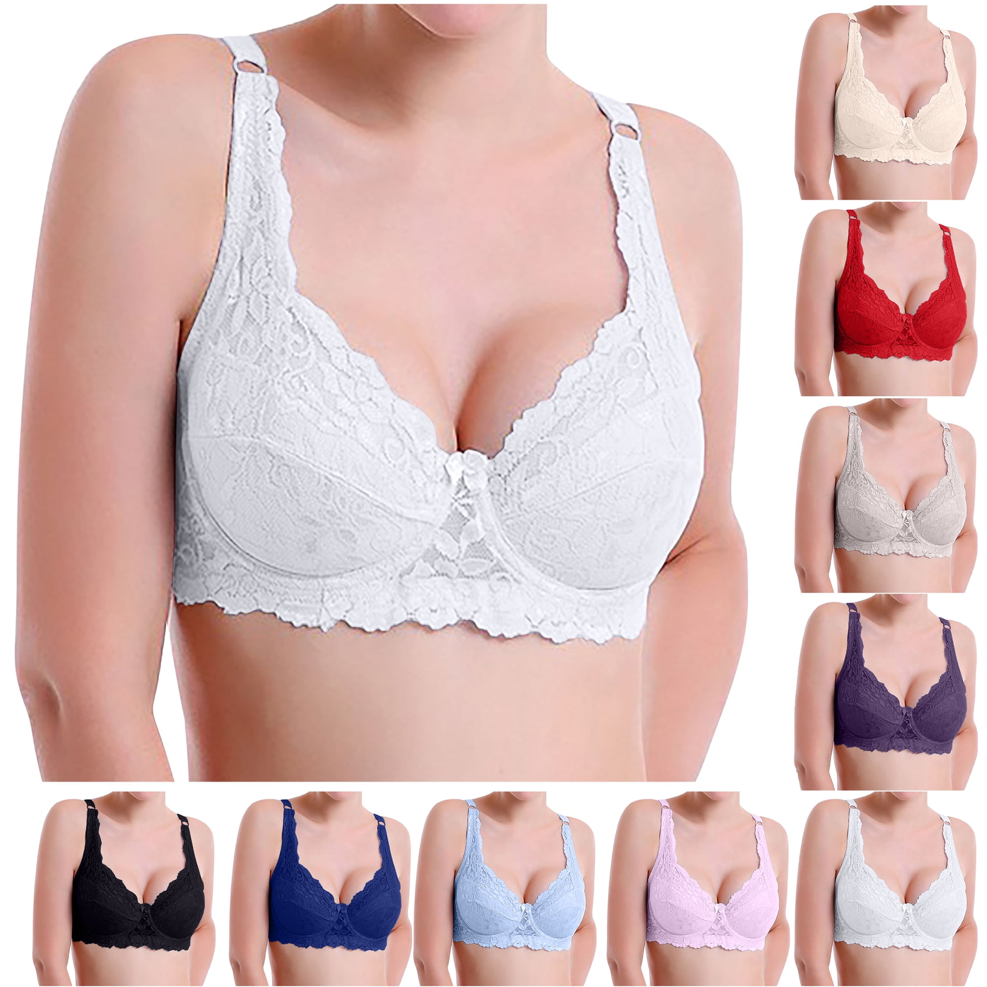 Bmawag Wirefree Bras for Women ,Plus Size Push-upe Lace Bra Wirefreee Extra-Elastic Bra ...