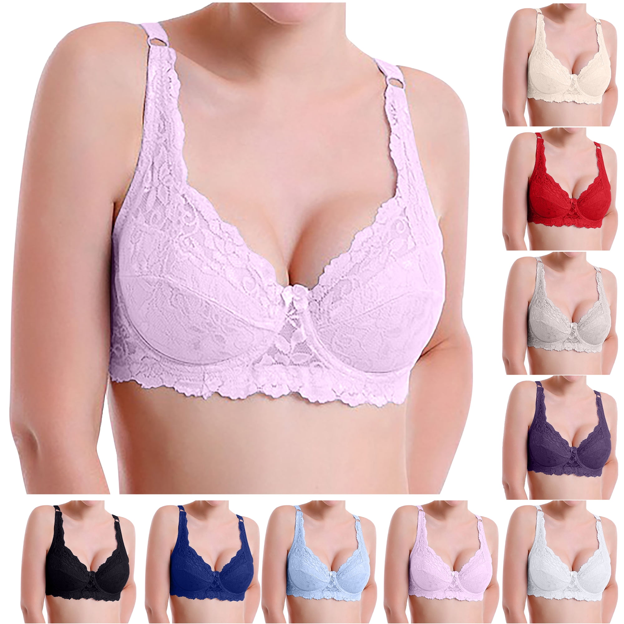 Bmawag Wirefree Bras for Women ,Plus Size Push-upe Lace Bra Wirefreee Extra-Elastic Bra ...