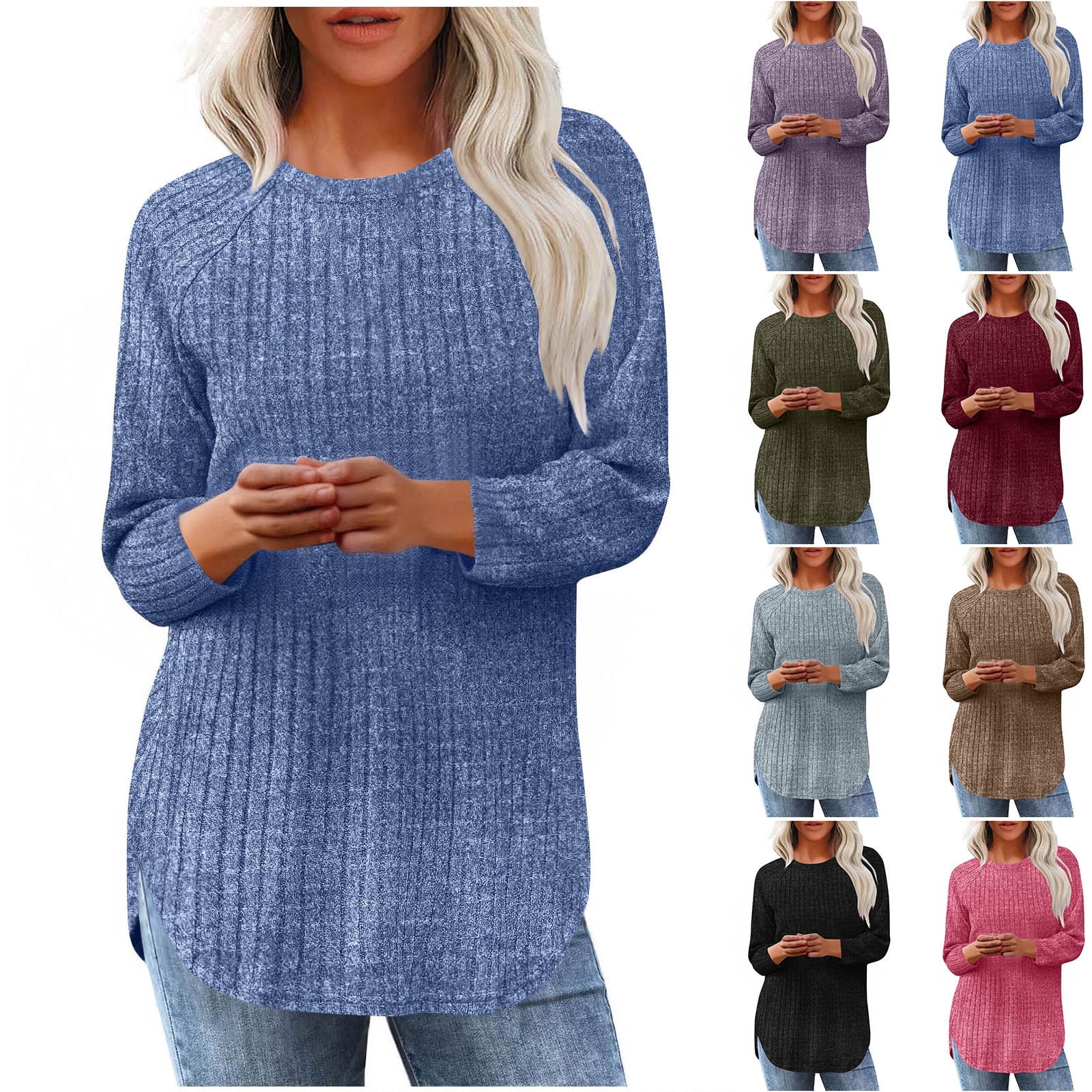 Bmawag Women Oversized Tops Plus Size 3/4 Sleeves Crew Neck Solid Color ...