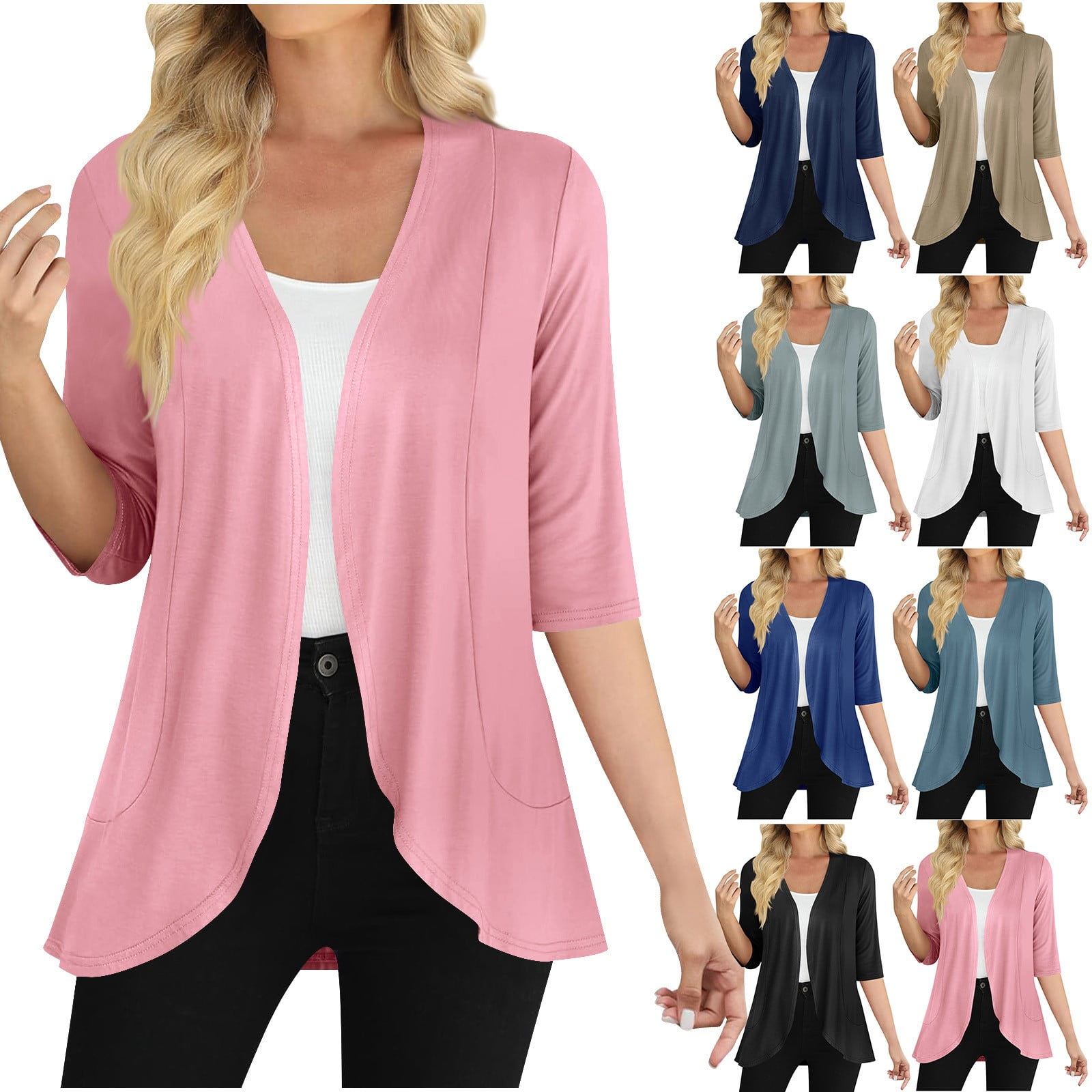 Bmawag Women Summer Cardigan Women's Open Front Solid Color Casual ...