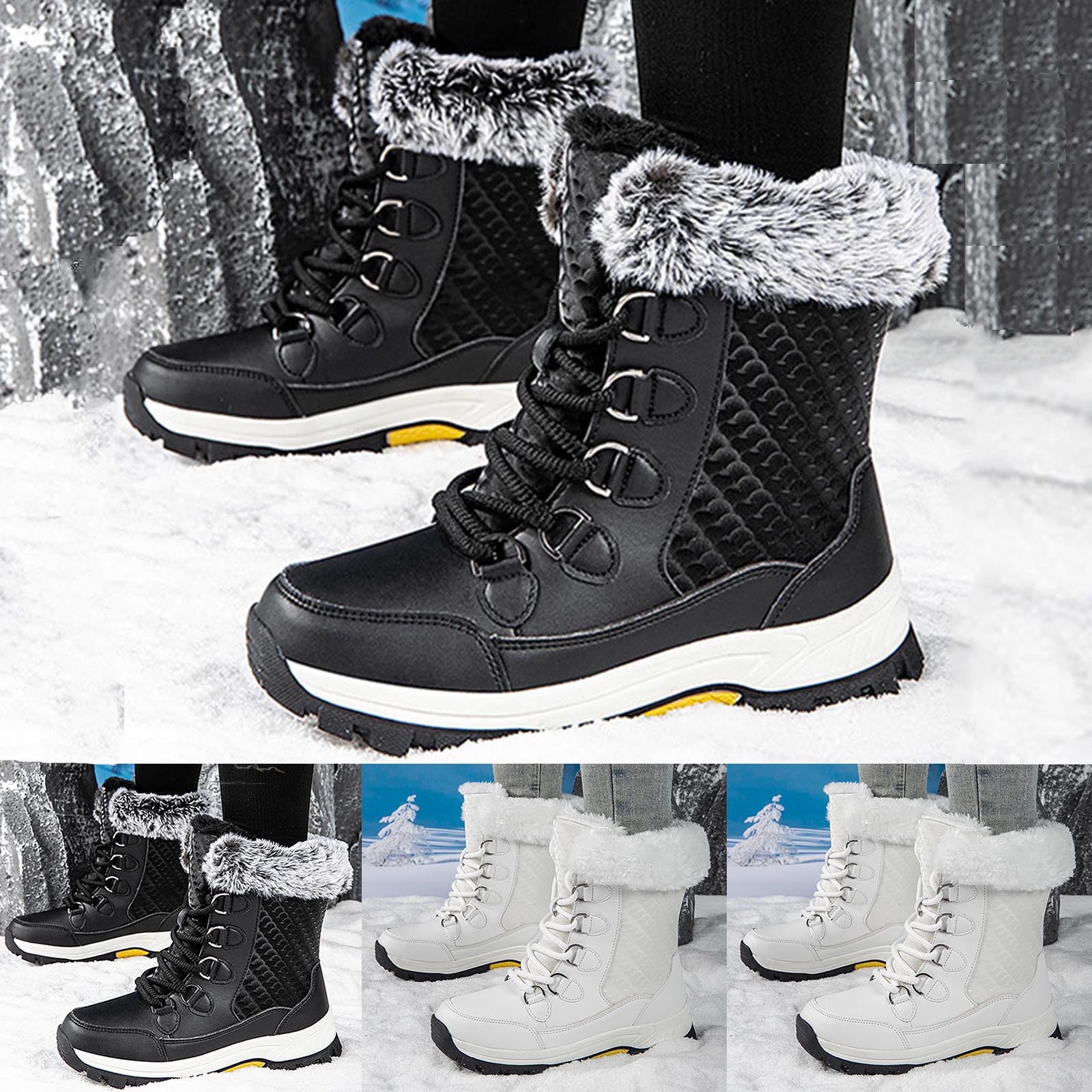 Bmawag Women Winter Snow Boots Round Toe Flat Heels Mid Calf Ankle ...