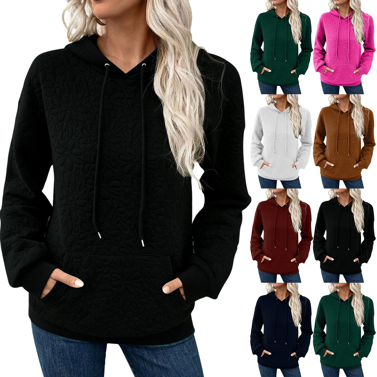 Bmawag Women's Blouses with Hood Plus Size Long Sleeve Solid Color ...