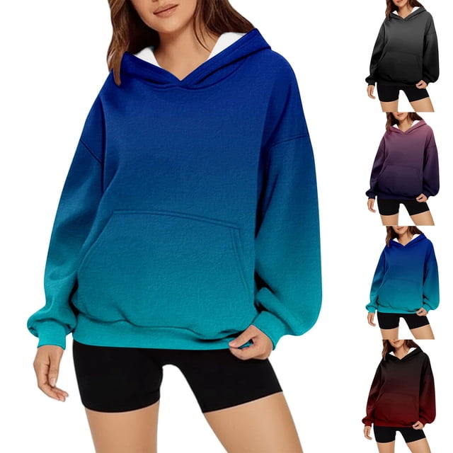 Womens Sweatshirt with Pockets Gradient Casual Loose Ladies Tops Winter ...