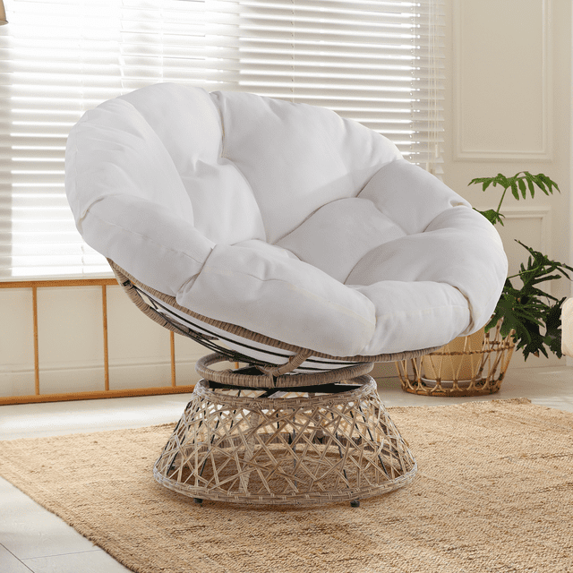 Bme 360 Swivel Comfy Papasan Chair with Fabric Cushion, Pure Pearl ...