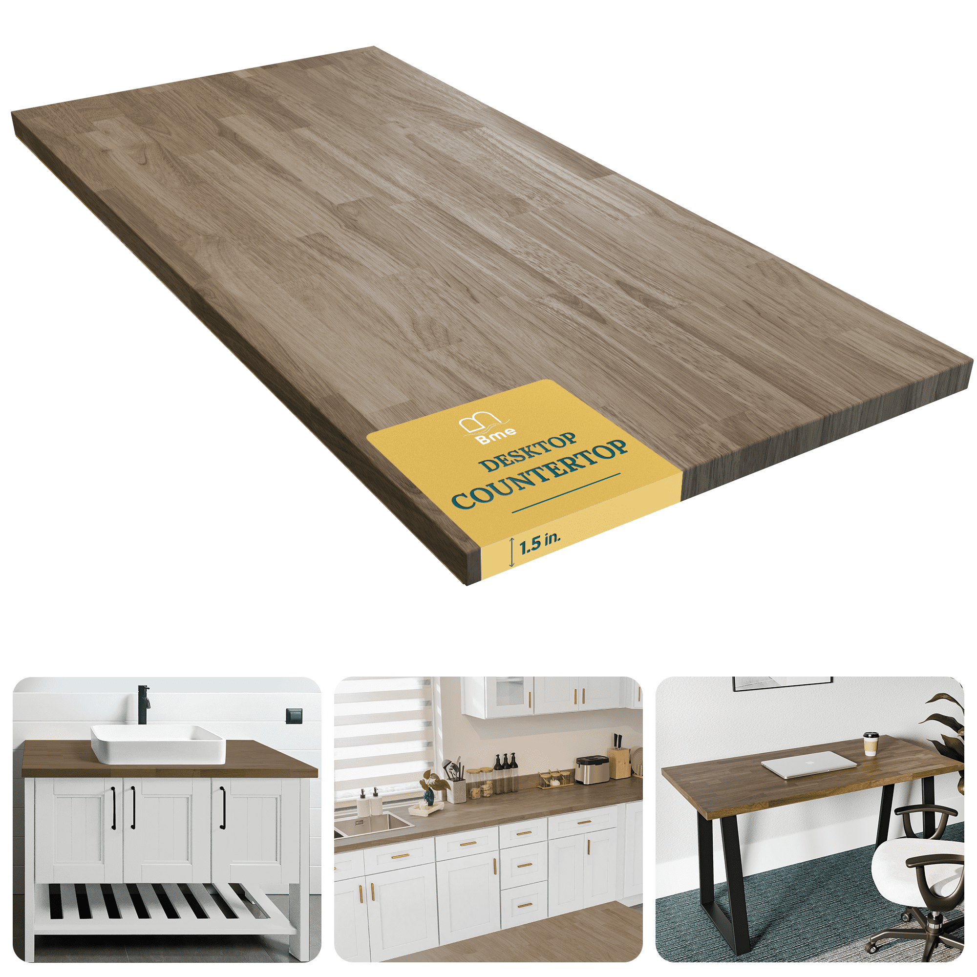 BME Hevea Hardwood Butcher Block Tabletop - Walnut Wood - Walmart.com