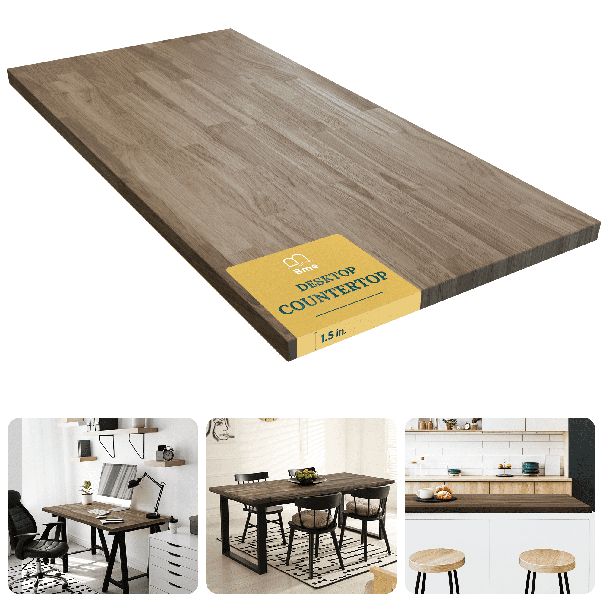 Bme 5ft. L x 30"W x 1.5" Thick - UV finished Hevea Solid Hardwood ...