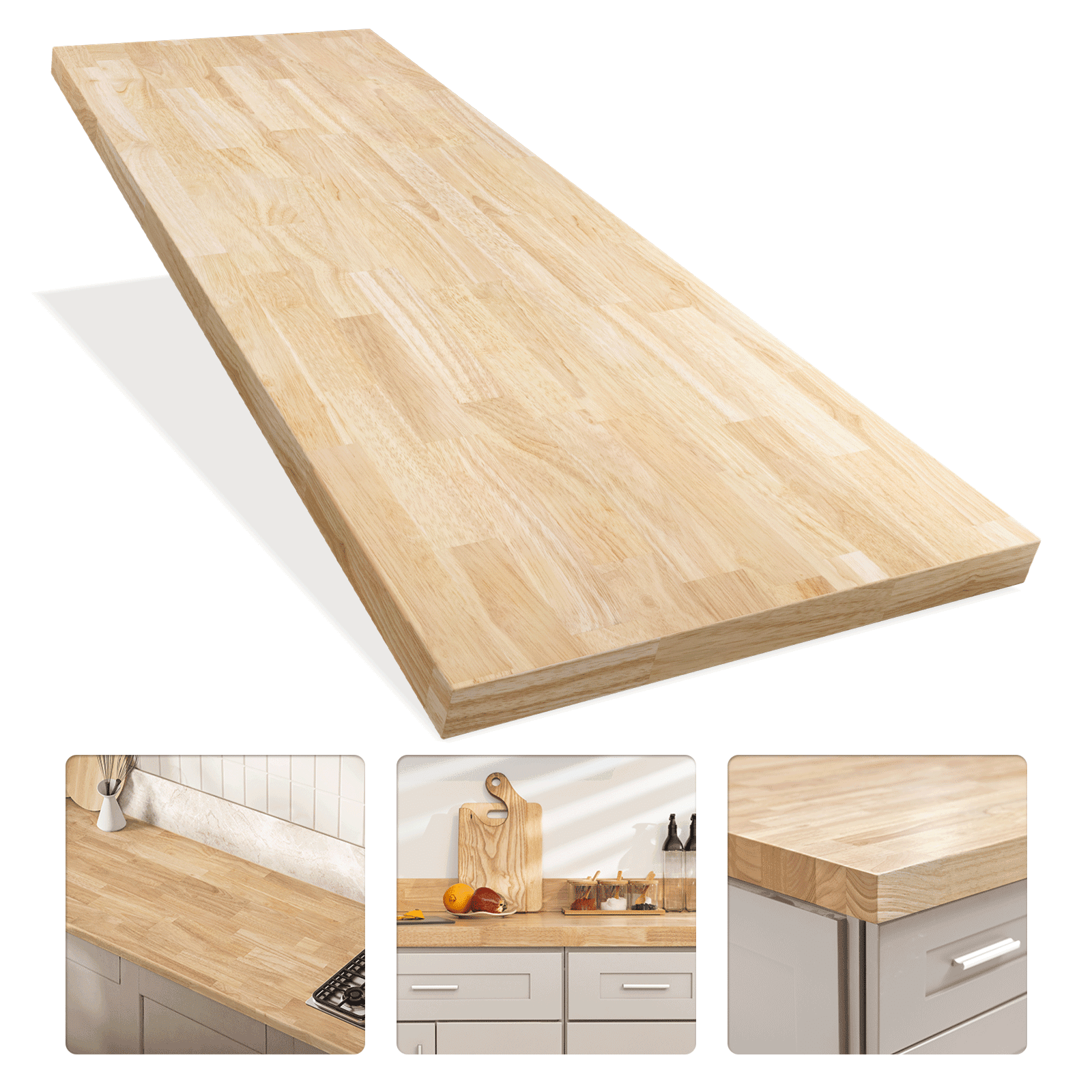 Hevea Solid Hardwood Butcher Block Countertop - Natural Wood - Walmart.com