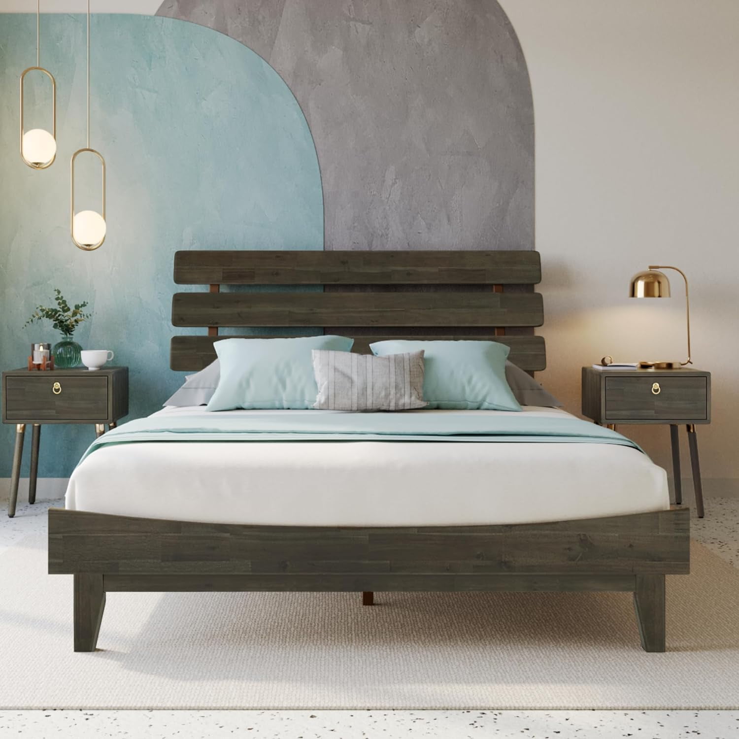 Caden 15 Bed Frame - Adjustable Headboard - Acacia Wood - No Box Spring ...