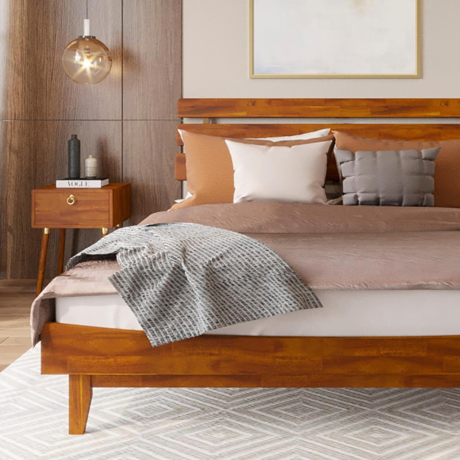 Bme Caden 15 Inch Bed Frame with Adjustable Headboard - Mid Century ...