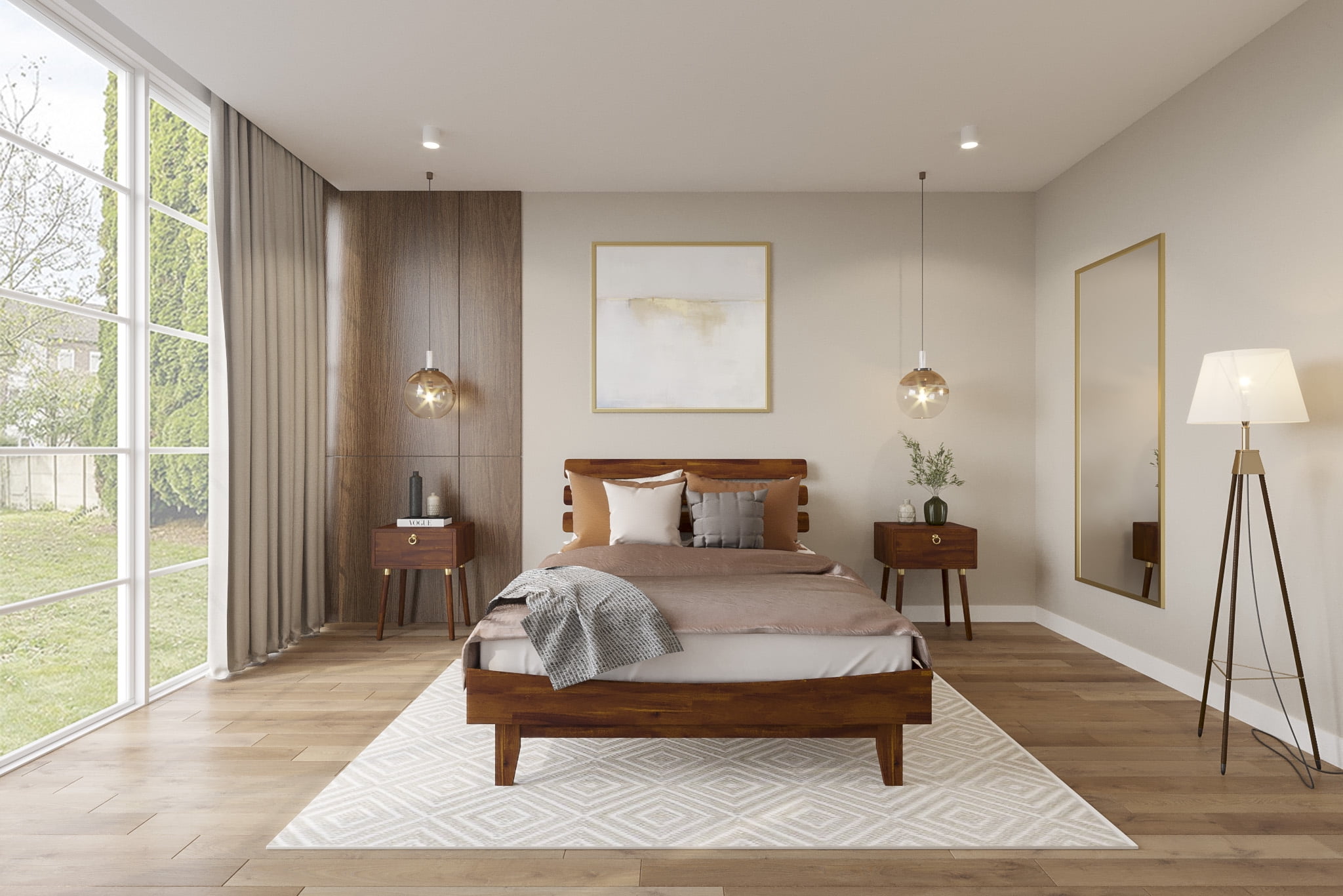 Bme Caden 15 Inch Deluxe Bed Frame with Adjustable Headboard - Mid Century, Retro Style with ...