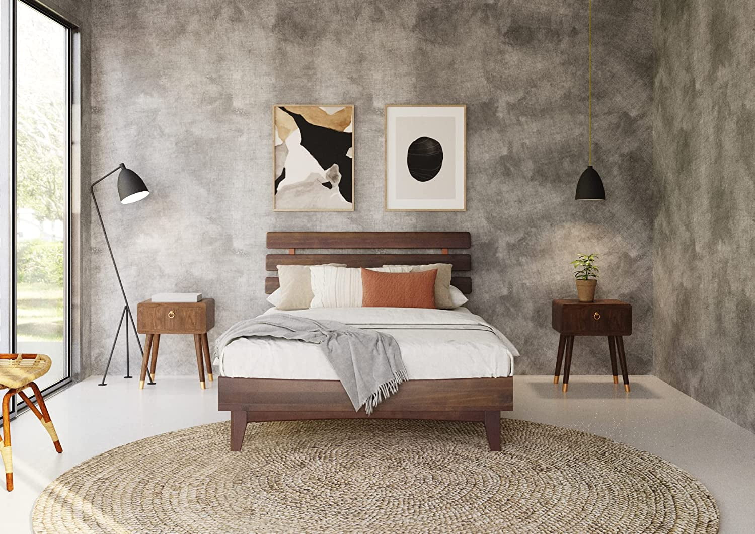 Bme Full Size | Caden 55x82x15in Deluxe Bed Frame with Adjustable Headboard, Mid Century Style ...