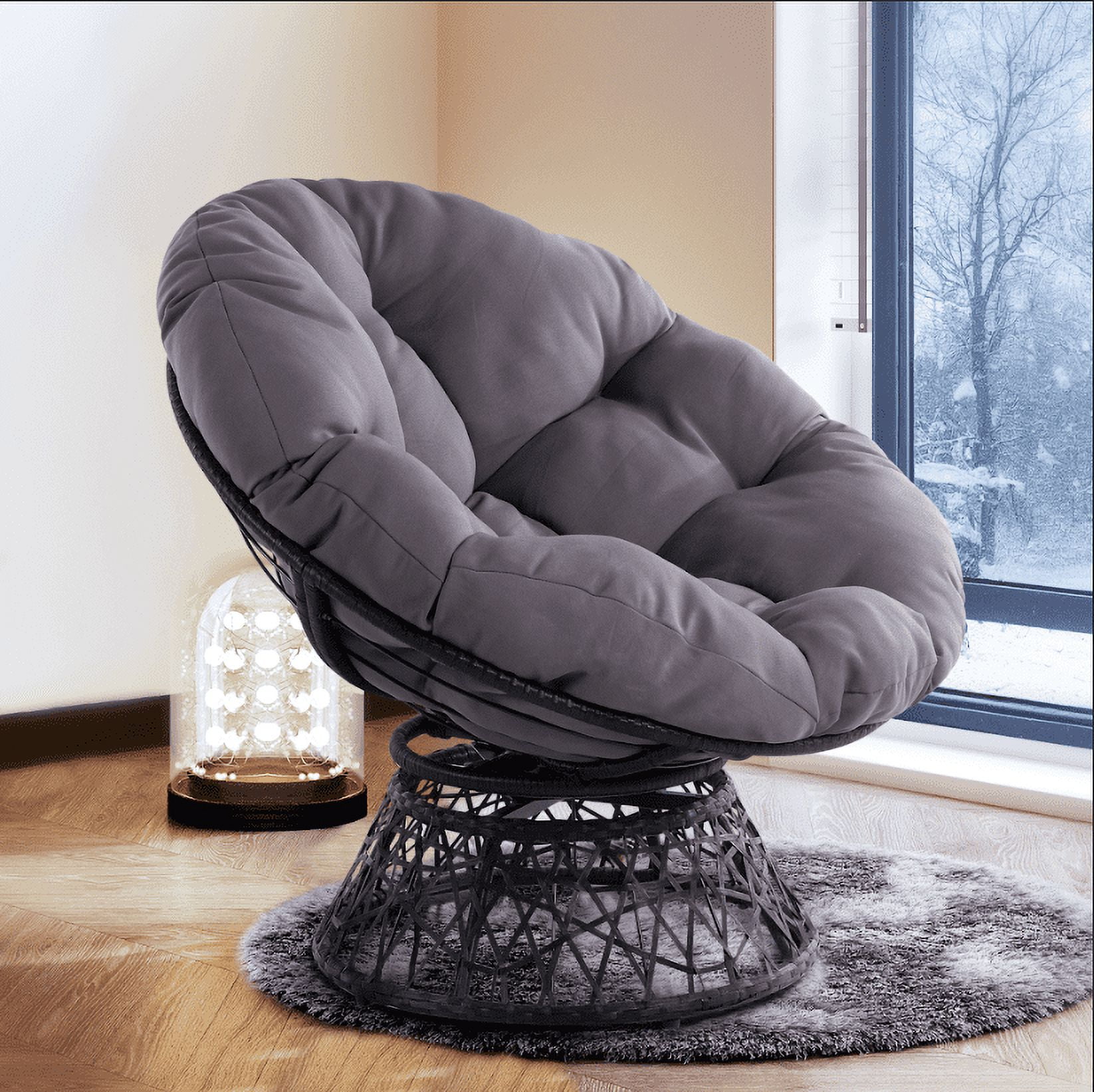 Bme Papasan Chair with Fabric Cushion, Metal Swivel Base, Mercury Ore ...