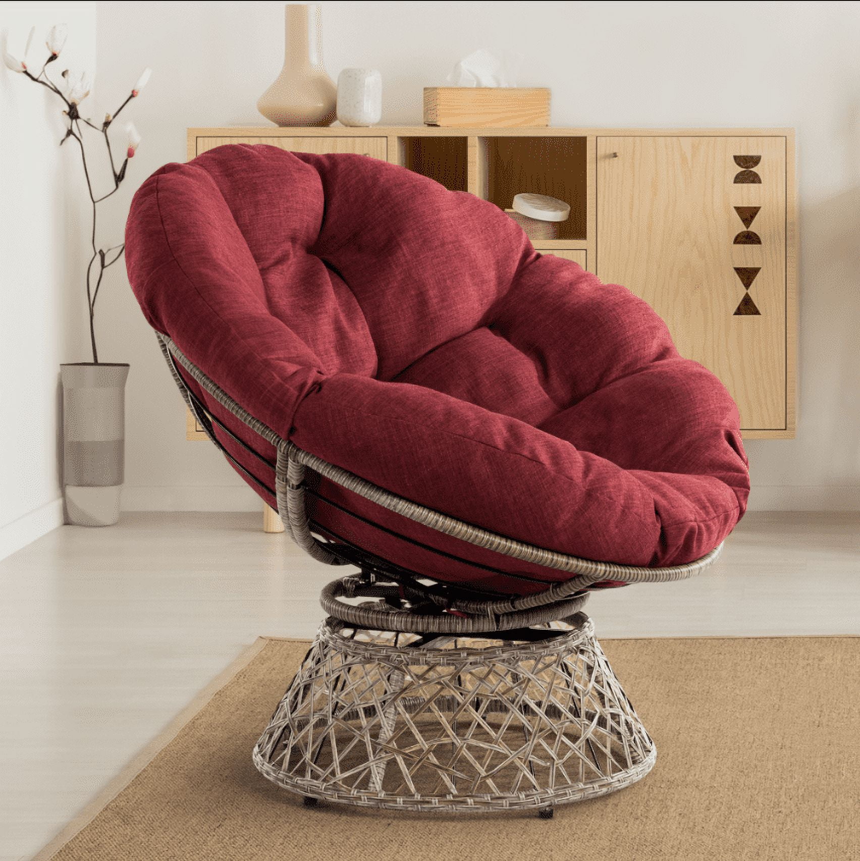 Bme Papasan Chair with Cushion, Metal Swivel Base, Brown Frame ...