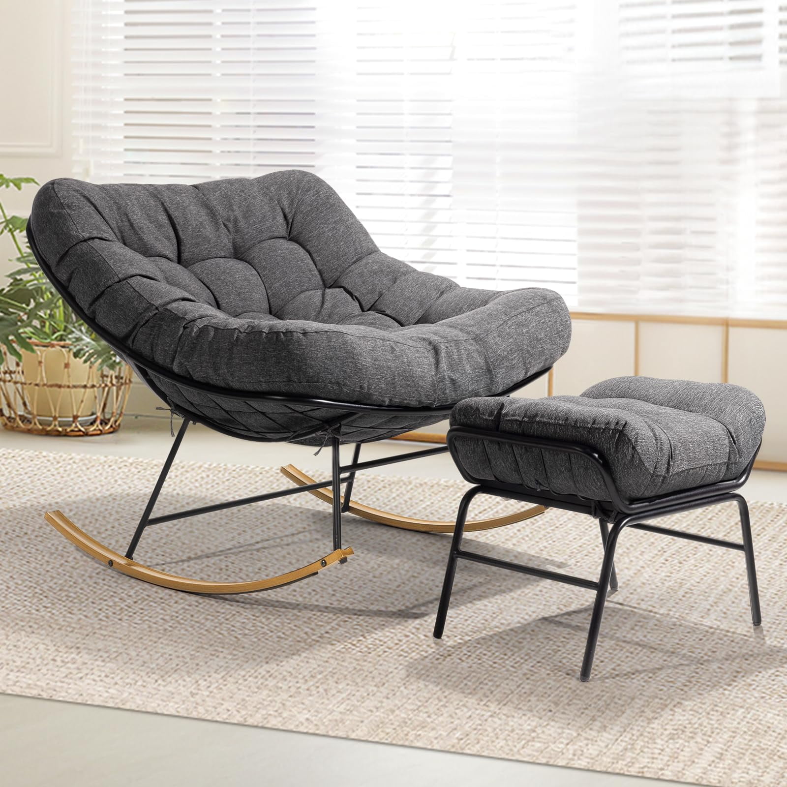 Patio Rocking Chair With Ottoman, Outdoor & Indoor, Metal Patio Rocking ...