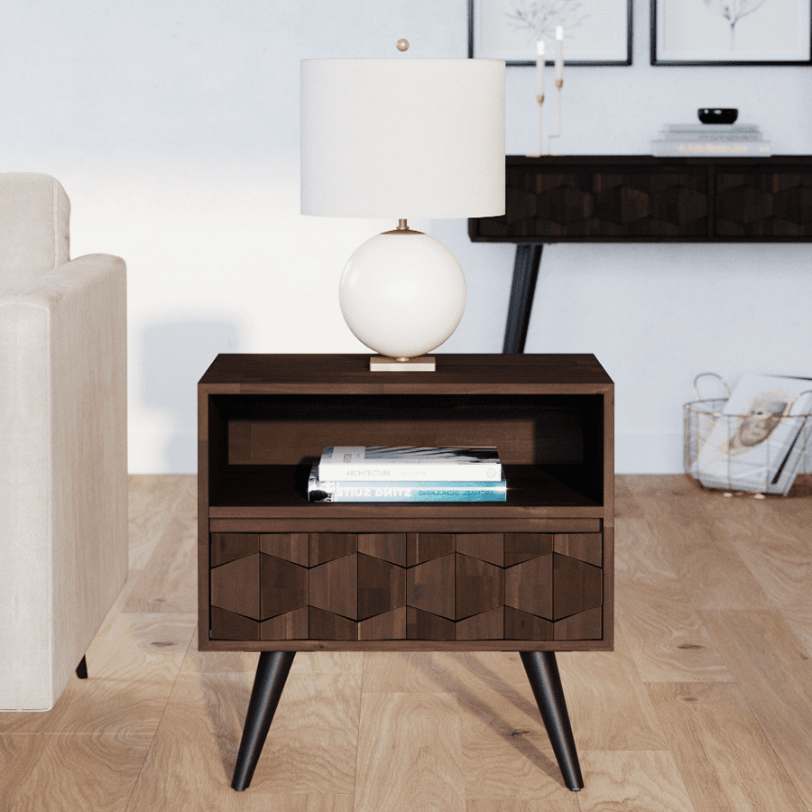 Patronza Solid Wood Nightstand 1 Drawer, Rhombus Pattern, Natural - Walmart.com