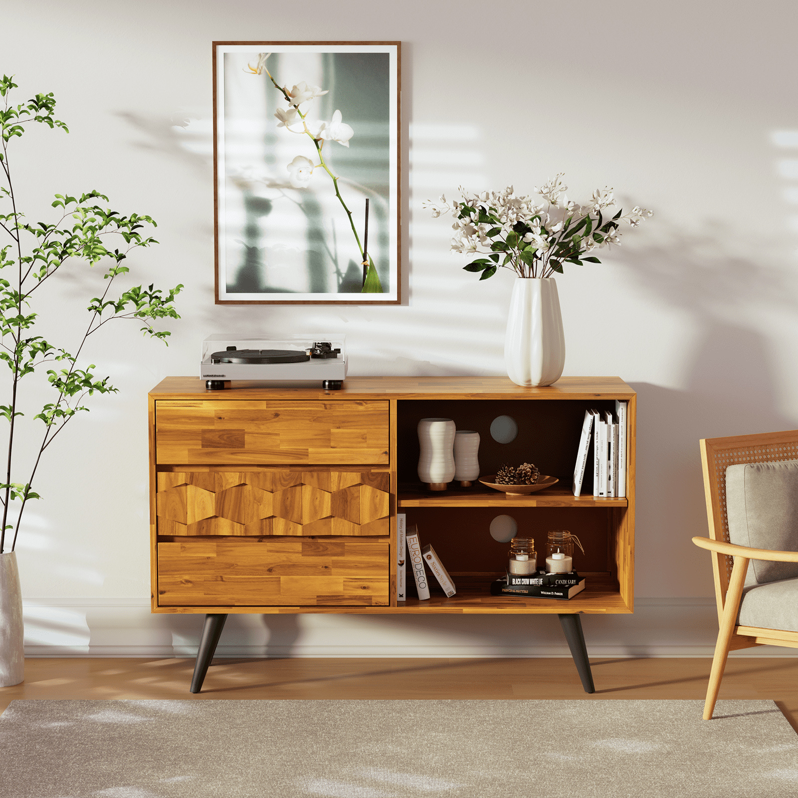 Patronza Solid Wood TV Stand 3 Drawers, for TVs up to 45", Unique ...