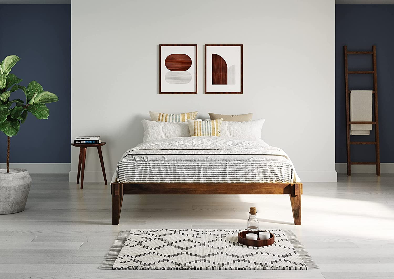 Bme Queen Size | Chalipa Signature Wooden Bed Frame Without Headboard, Solid Wood, Walnut ...