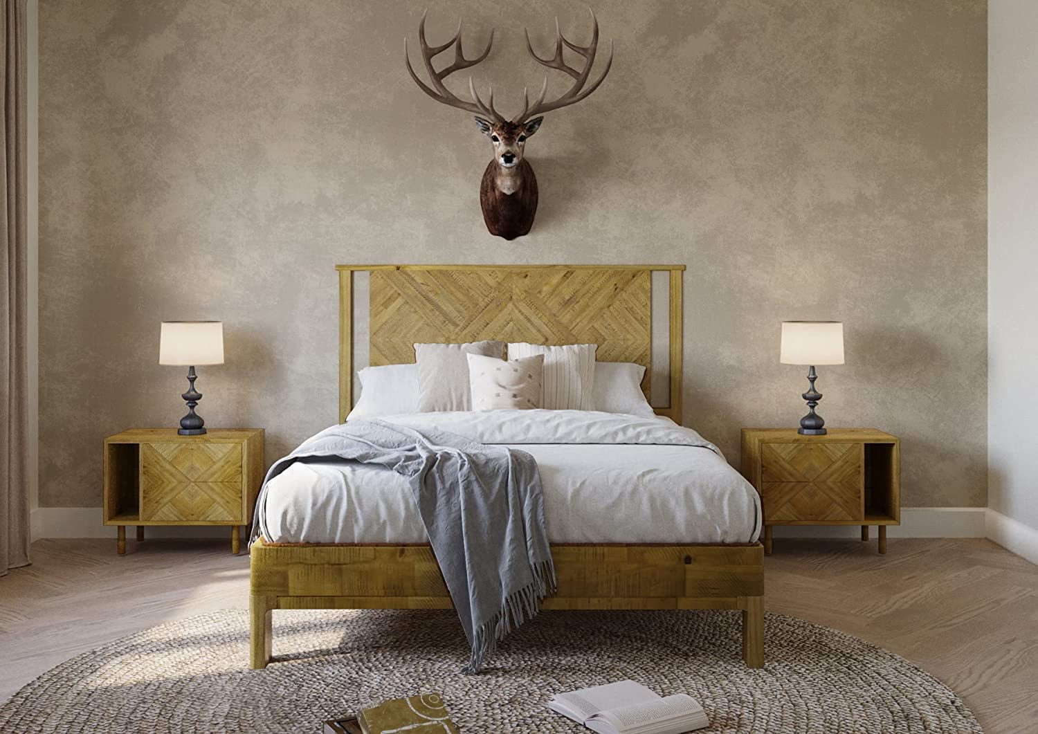 Bme Queen Size | Ethan Deluxe Wooden Bed Frame with Headboard, Rustic ...