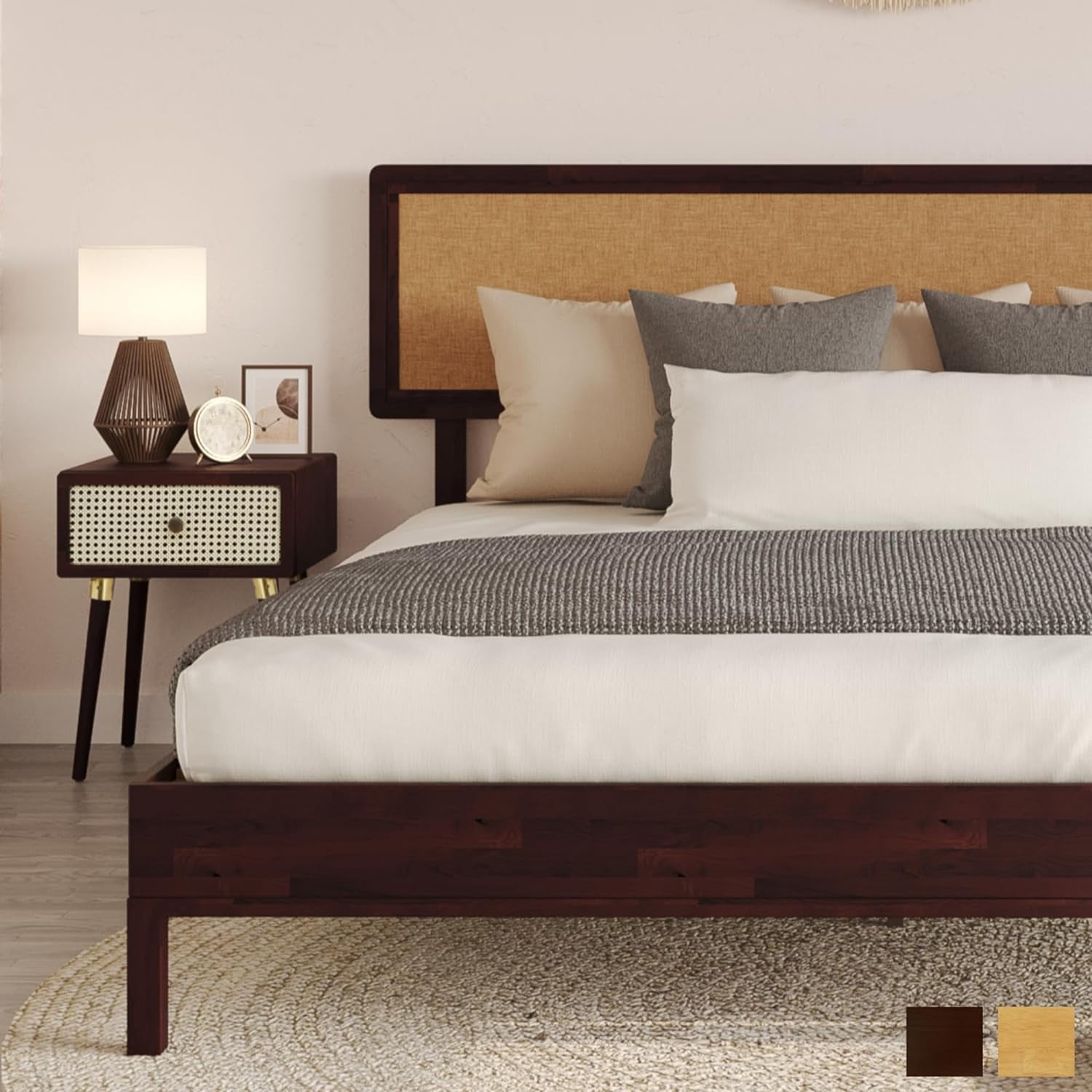 Bme Nipe 14 Inch Bohemian Bed Frame with Adjustable Woven Headboard ...