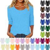 Bmisegm 3/4 Sleeve Tops for Women Casual Solid Color Print Crew Neck T ...