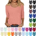 Bmisegm 3/4 Sleeve Tops for Women Casual Solid Color Print Crew Neck T ...