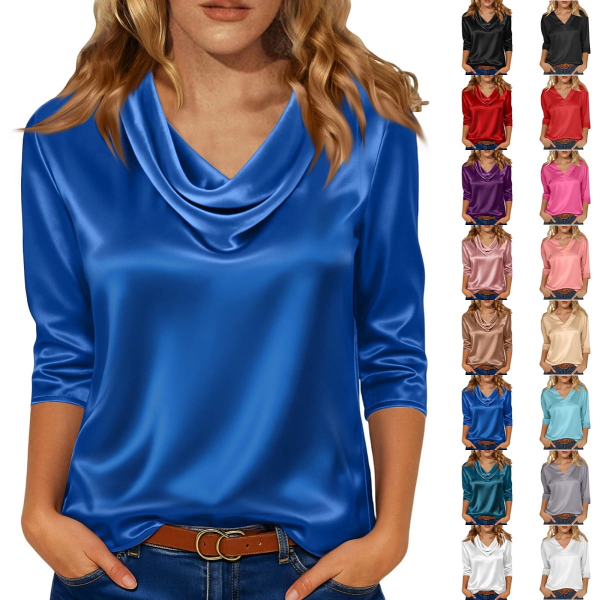 Bmisegm 3/4 Sleeve Tops For Women V Neck T Shirt Casual Blouse Daily ...