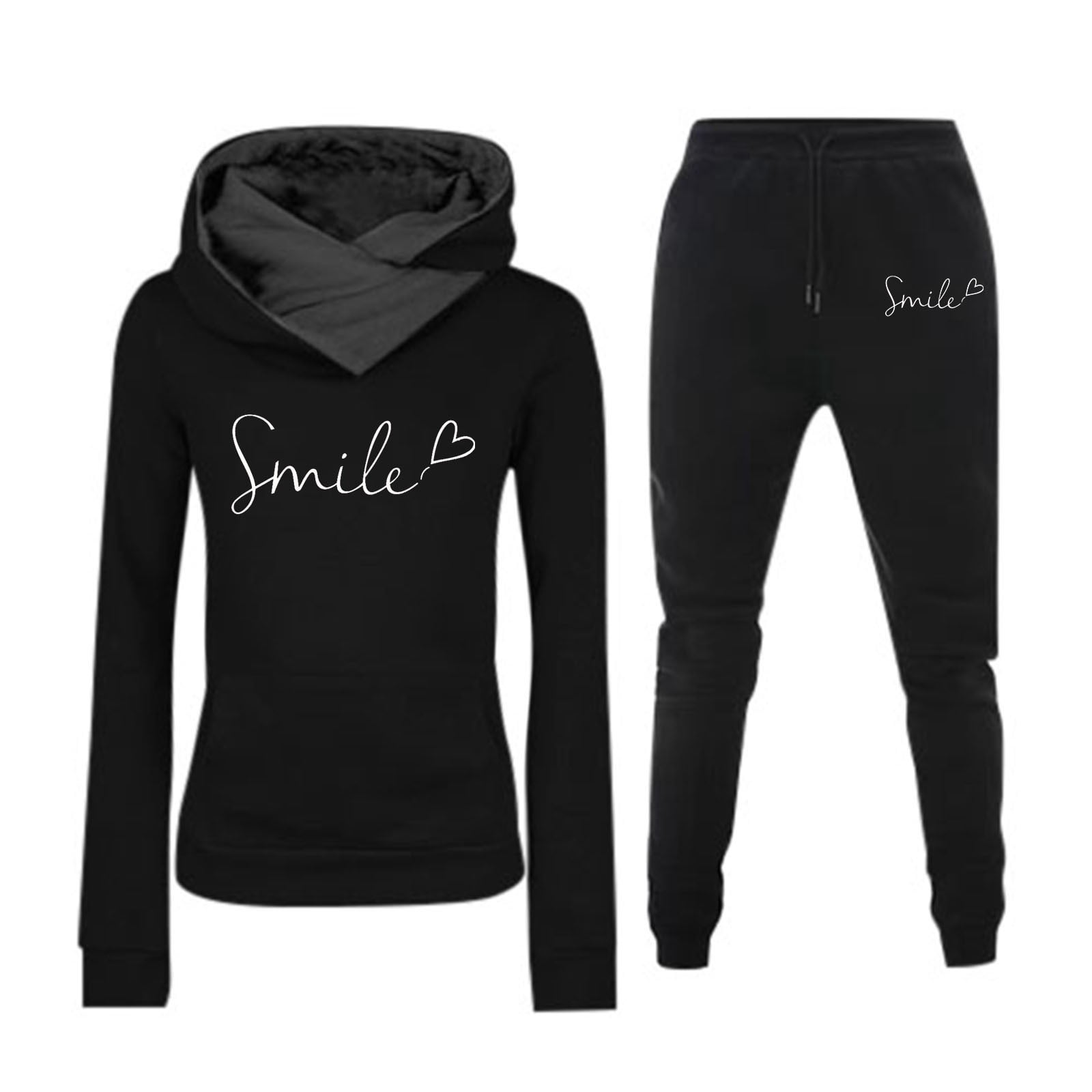 Bmisegm Athletic Hoodie And Pants Set Womens Solid Color Casual Running Outfit Pants For Women