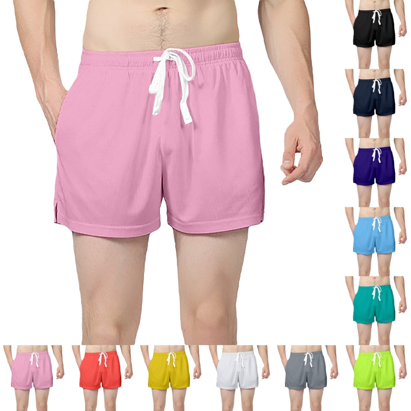 Bmisegm Mens Athletic Shorts Solid Color Casual Breathable Lightweight ...