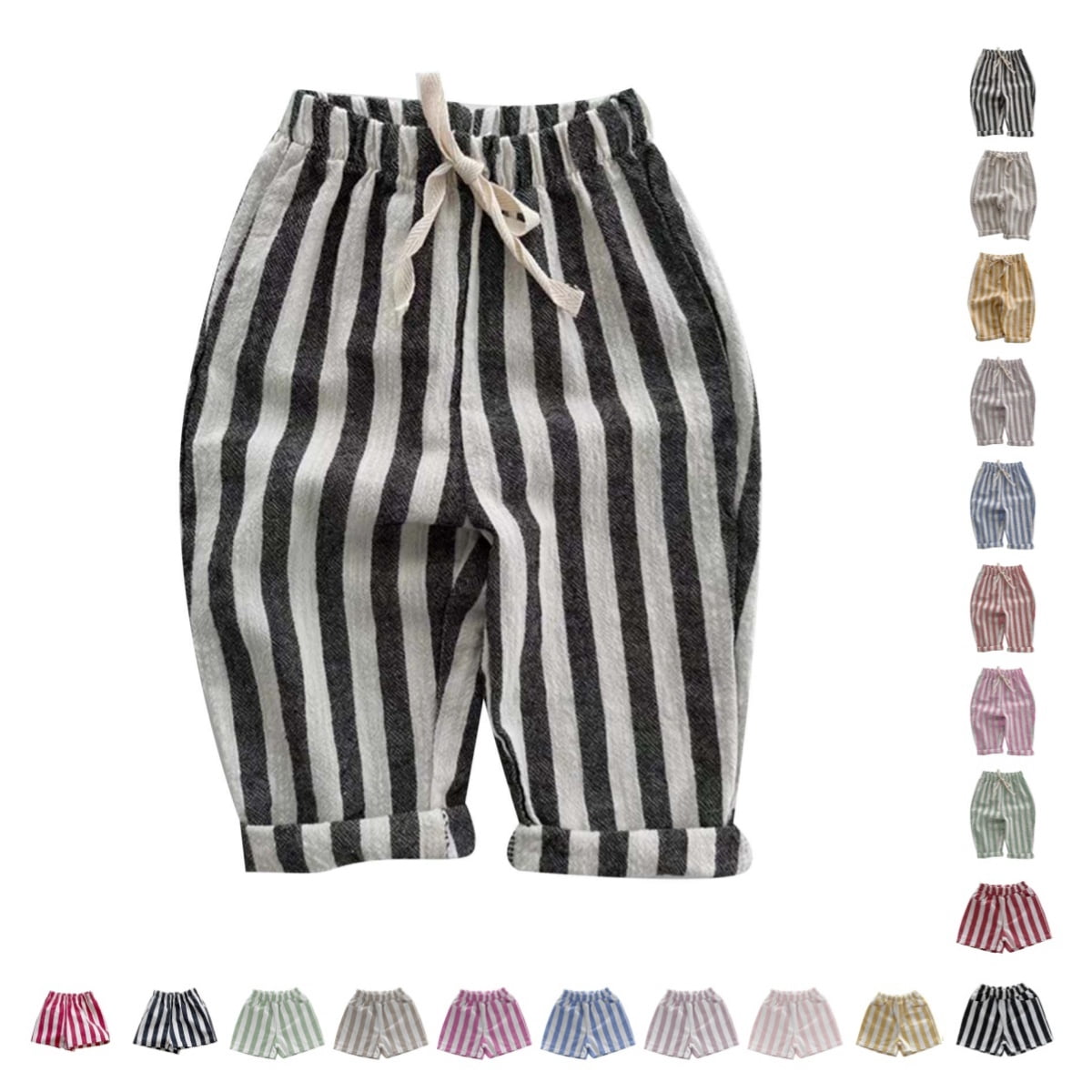Bmisegm Baby Girl Pants Minimalist Striped Daily Elastic Waist Toddler ...