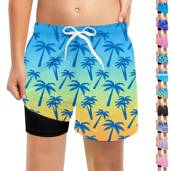 Bmisegm Boy Swim Trunks Tree Print Shorts with Compression Liner for ...