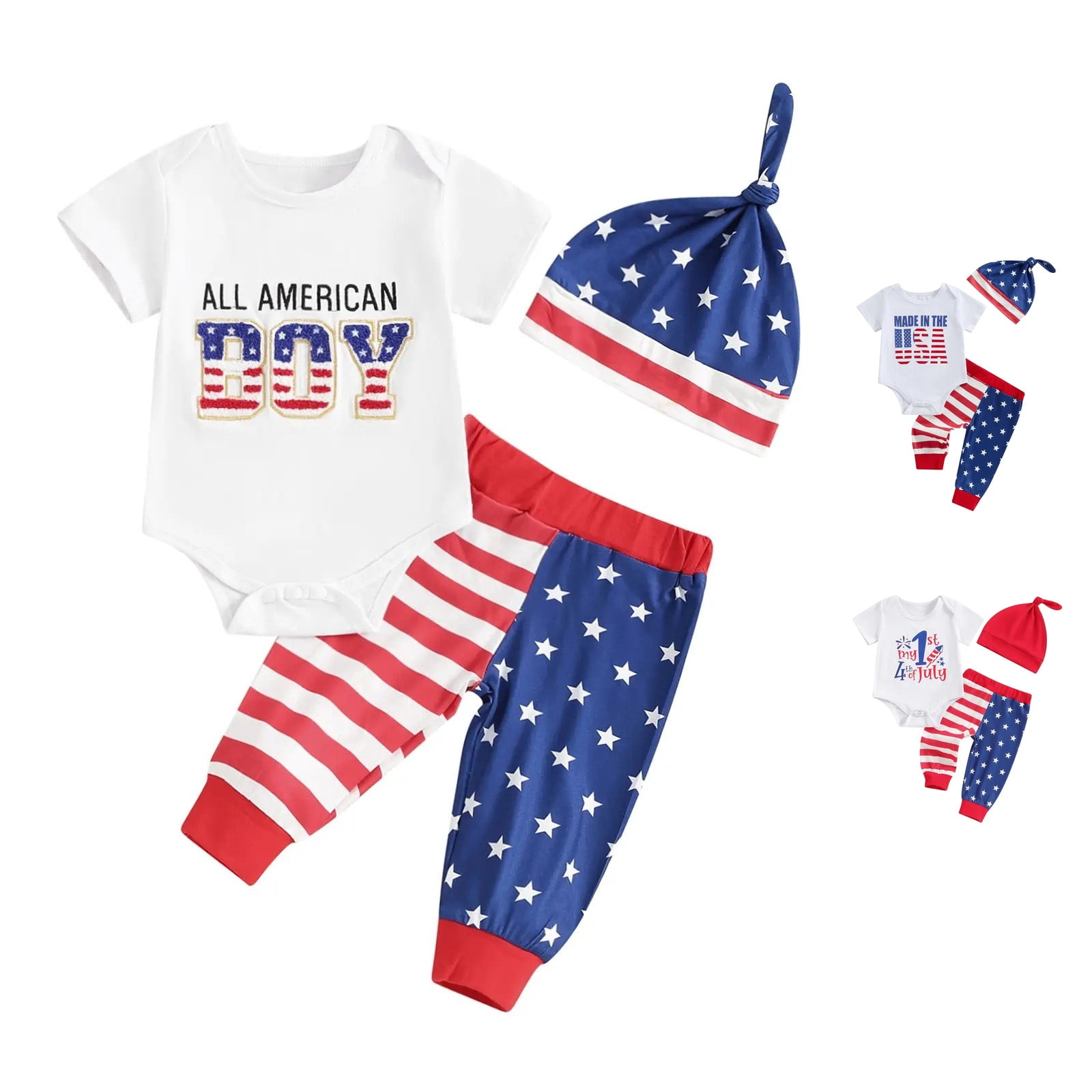 Bmisegm Boys American Flag Outfit Short Sleeve Bodysuit Letter Print ...