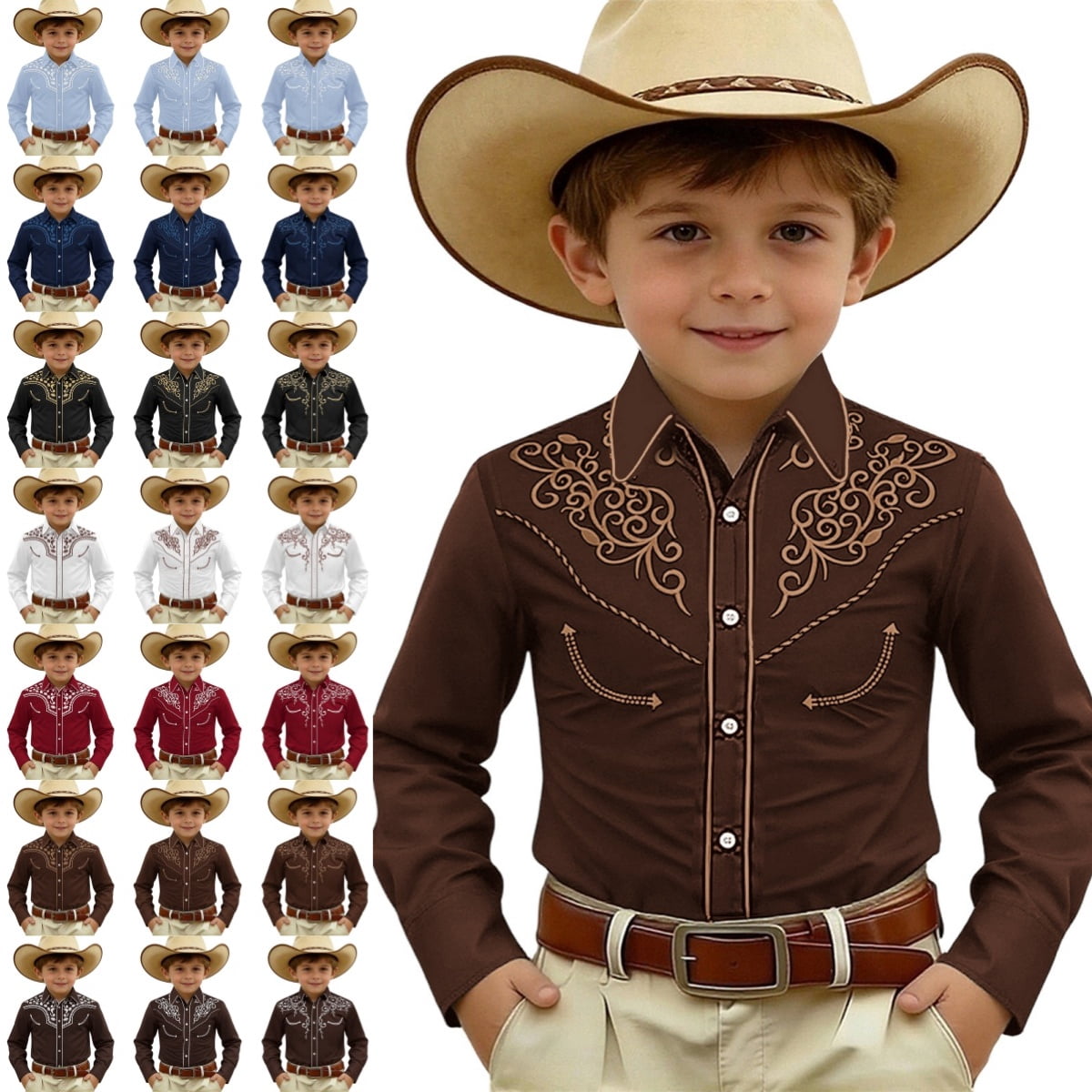 Bmisegm Boys Button Down Shirt Western Cowboy Print Casual Soft Blend ...