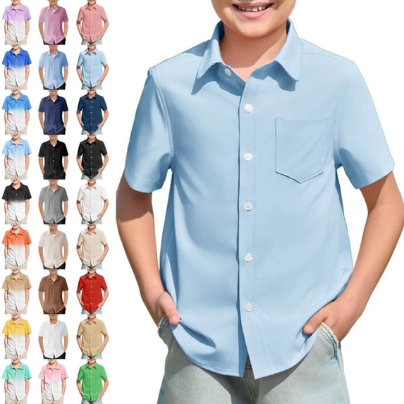 Bmisegm Boys Shirts Girls Short Sleeve Solid with Pocket Kids Summer ...